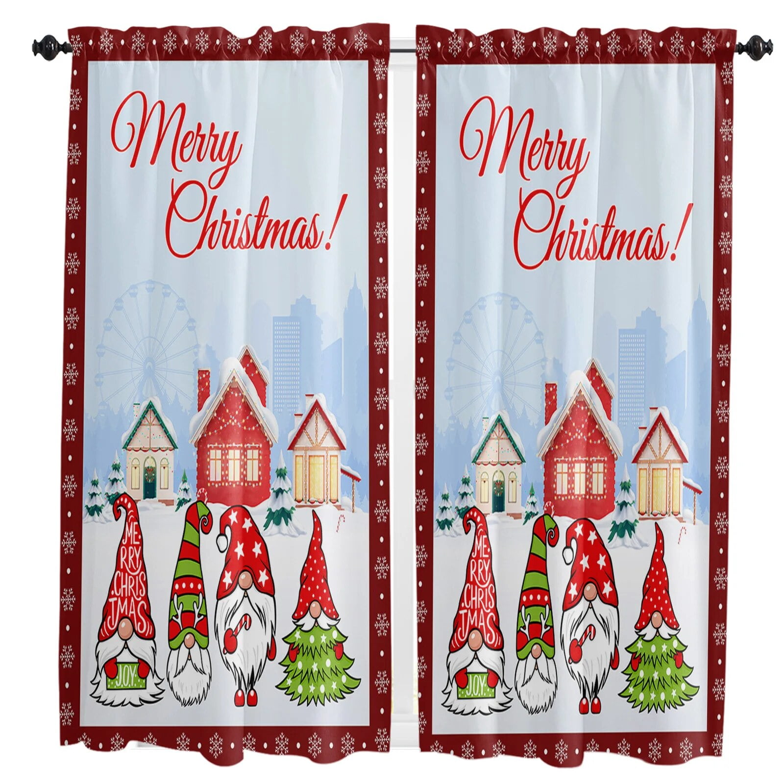 Christmas Tree House Lights Snowflakes Night Building Curtains in the ...