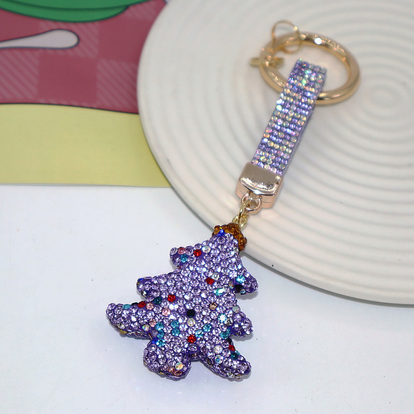 Christmas Tree Keychain | Cute Colorful Rhinestone Pendant | Festive ...