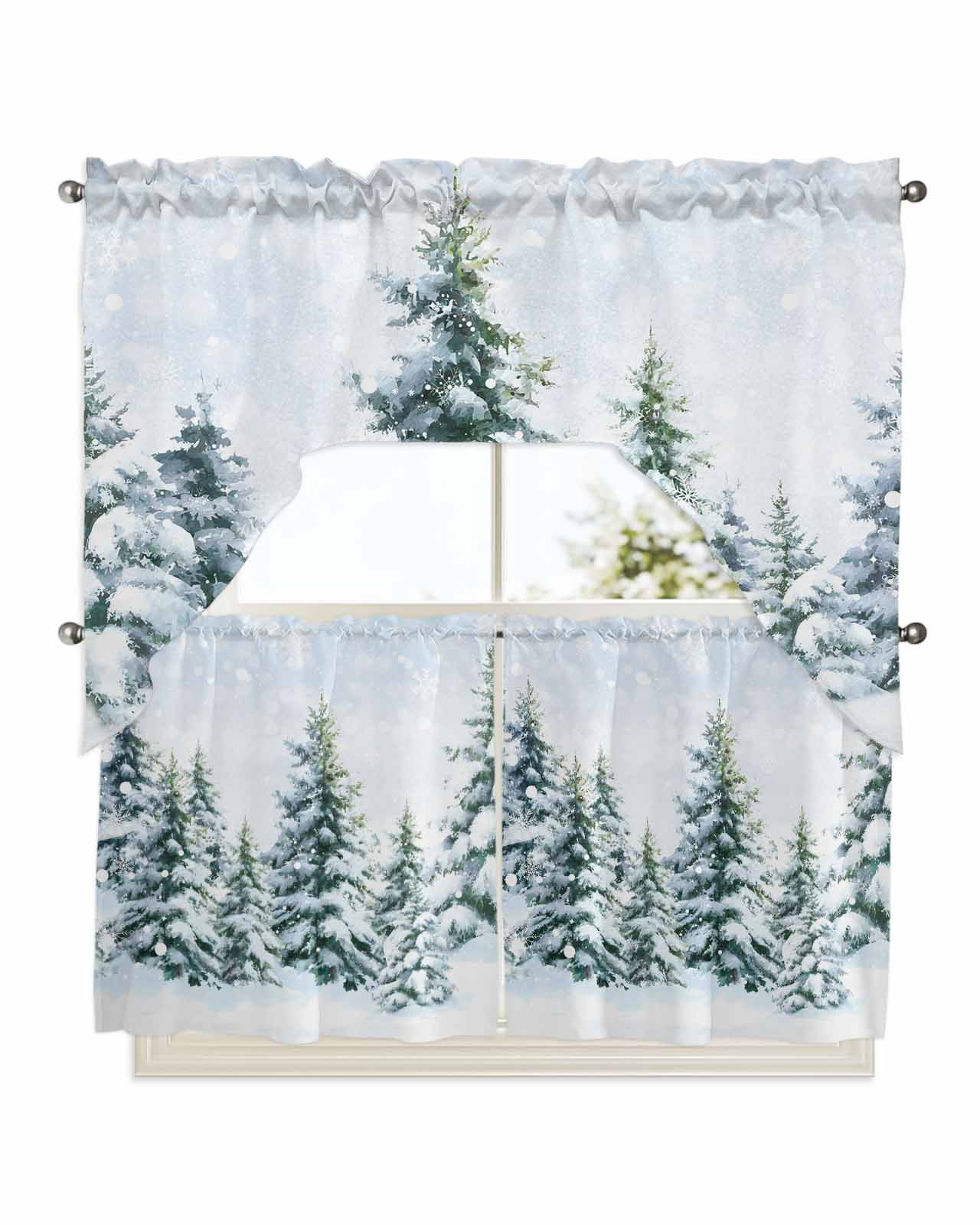 Christmas Tree Kitchen Curtains Swag Valance and Tier Curtains Set 24 ...