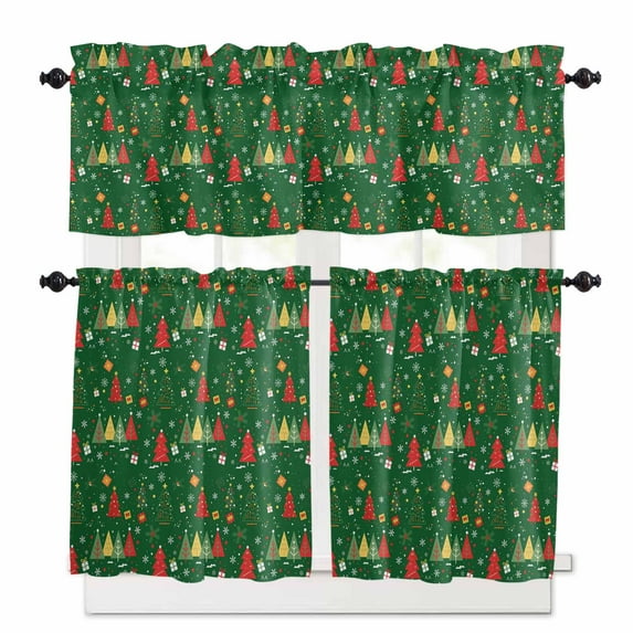 Christmas Tree Kitchen Curtains and Valances Set, Cartoon Winter Xmas ...