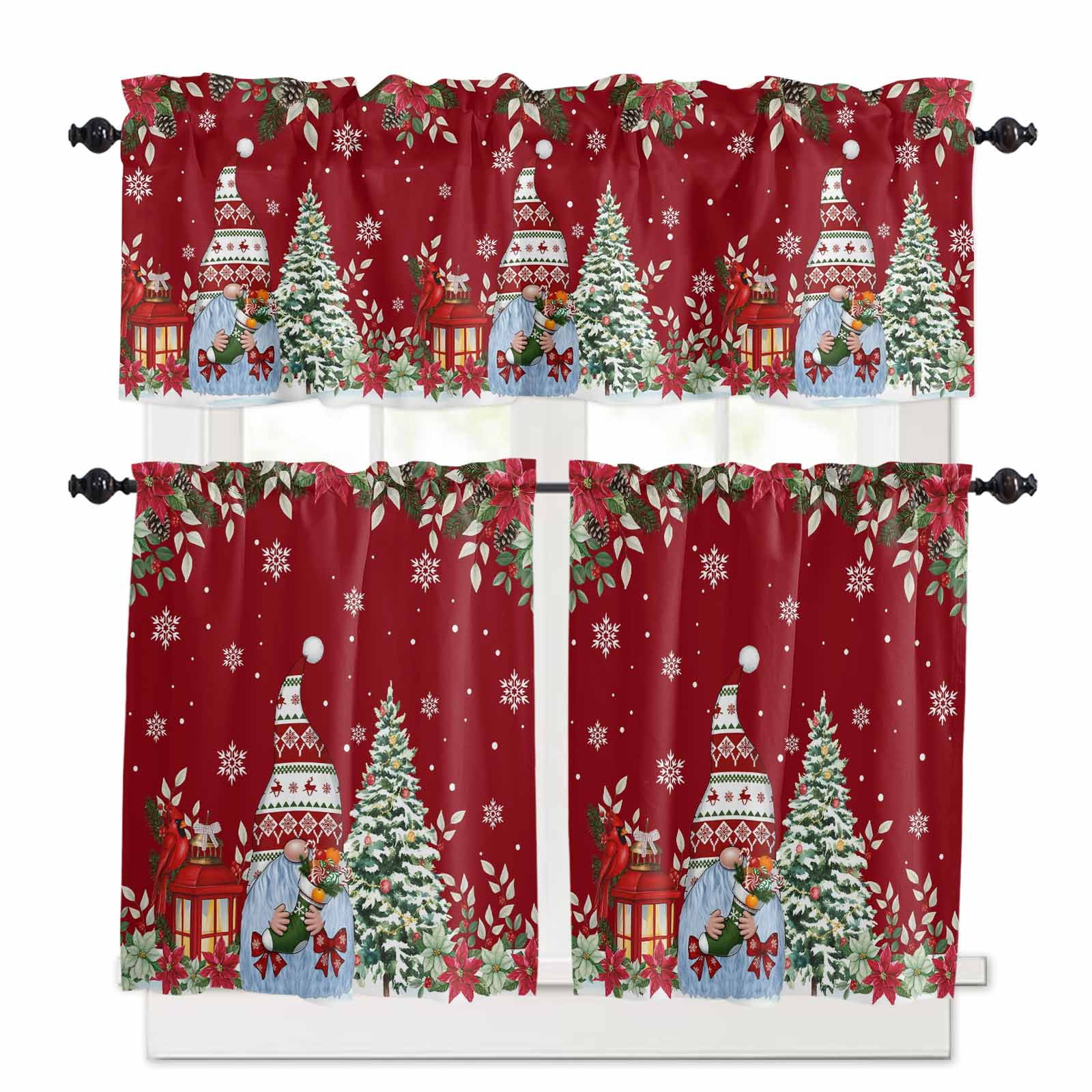Christmas Tree Kitchen Curtains and Valances Set, Gift Dwarf Red ...