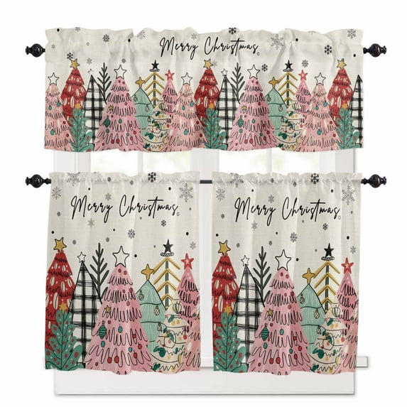 Christmas Tree Kitchen Curtains and Valances Set, Pink Green Black Red ...
