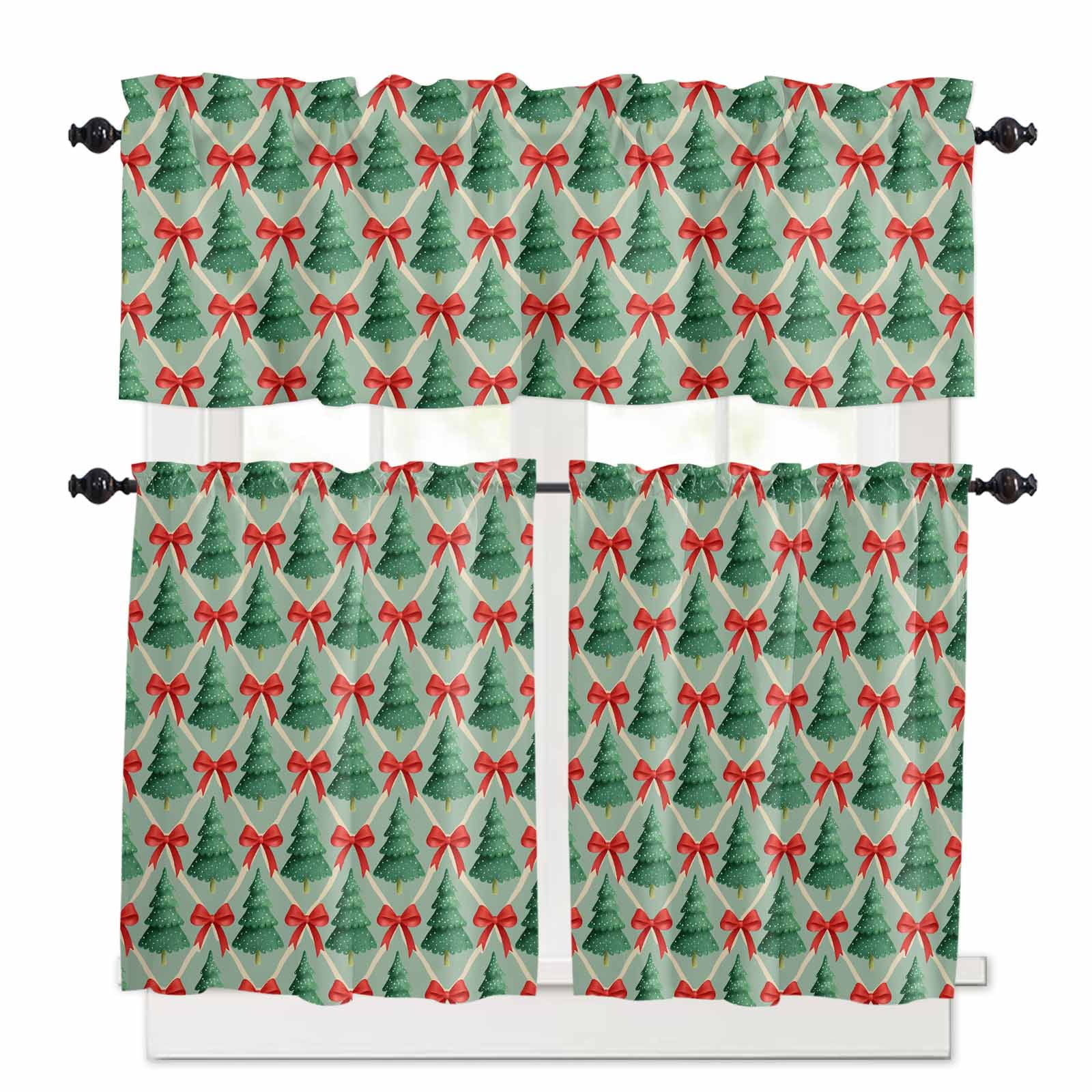 Christmas Tree Kitchen Curtains and Valances Set, Red Butterflies ...