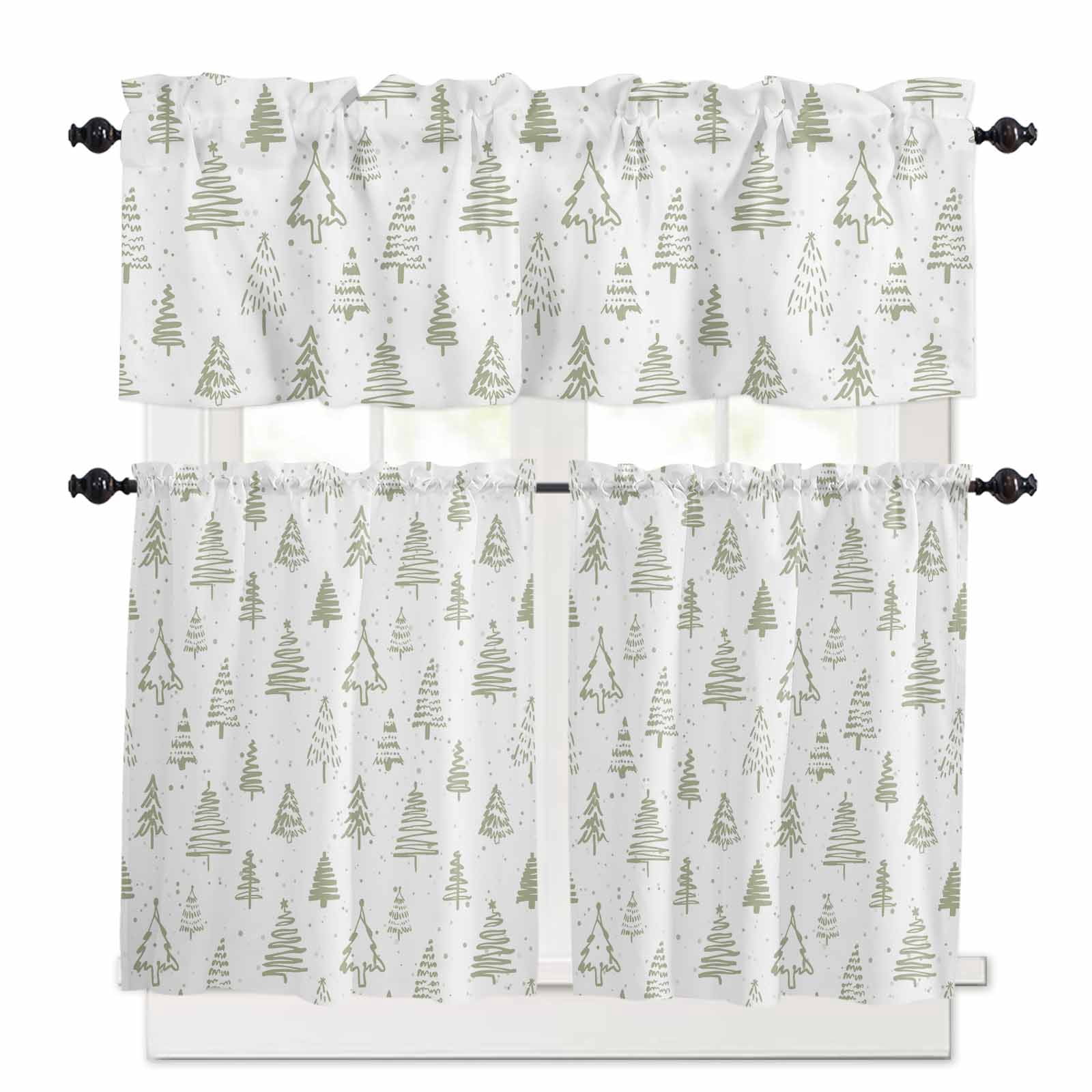 Christmas Tree Kitchen Curtains and Valances Set, Retro Abstract Sage ...