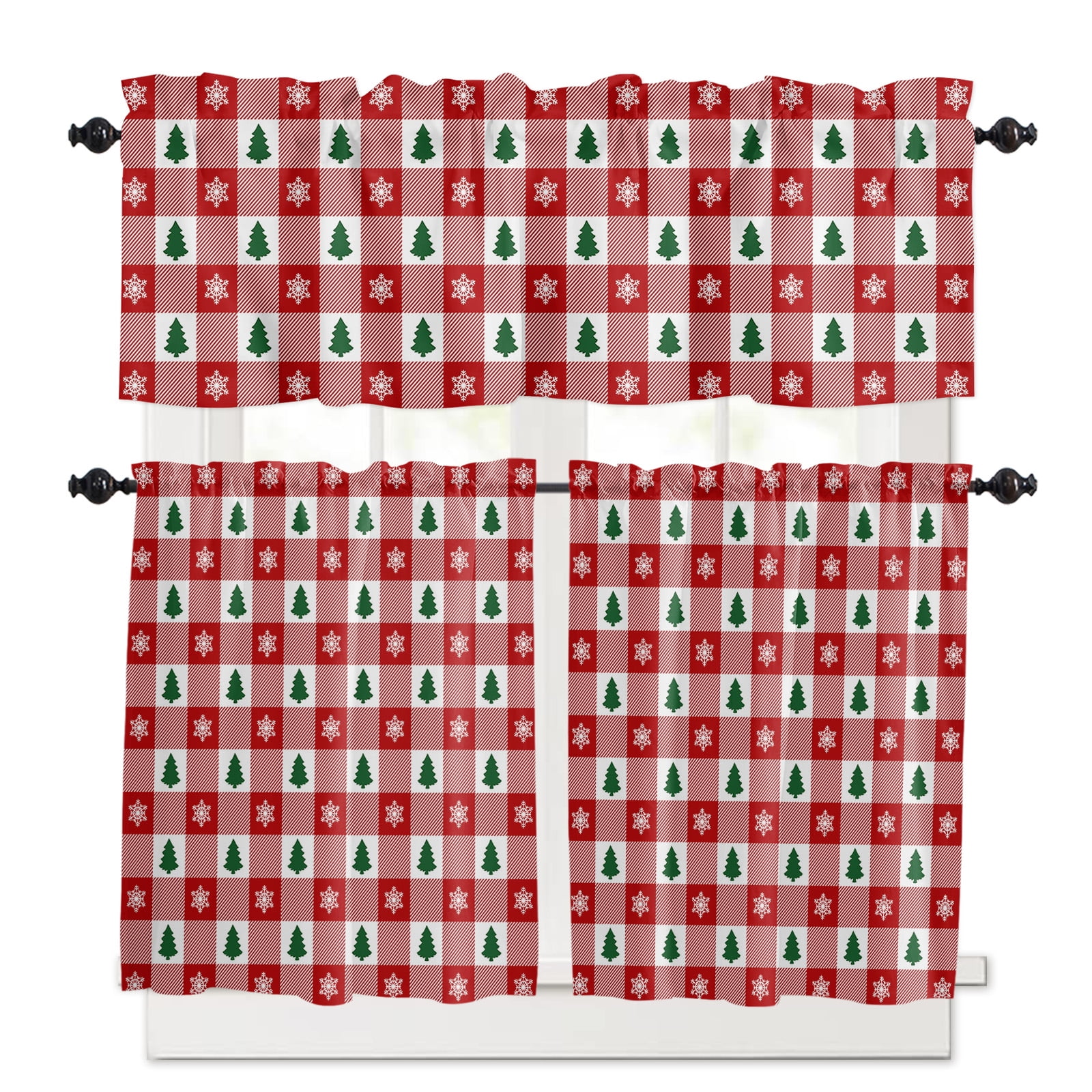 Christmas Tree Kitchen Curtains and Valances Set, Snowflake Red White ...