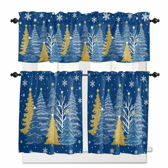 Christmas Tree Kitchen Curtains and Valances Set, Winter Snowflakes ...