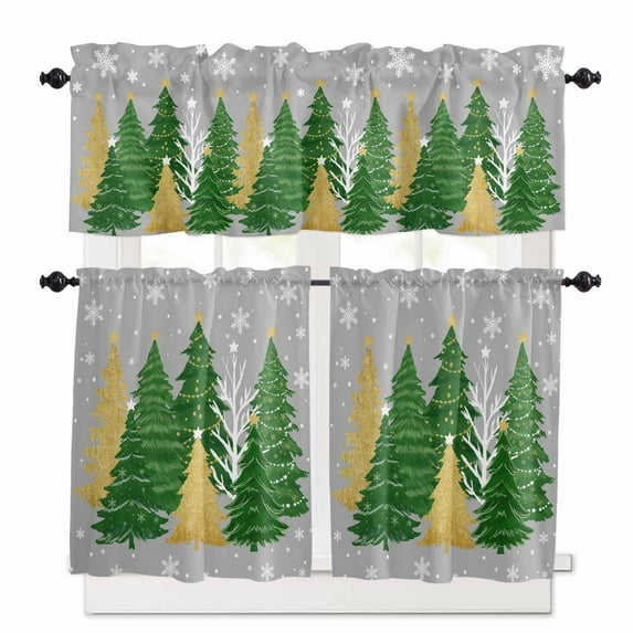 Christmas Tree Kitchen Curtains and Valances Set, Winter Snowflakes ...