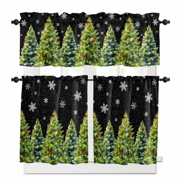 Christmas Tree Kitchen Curtains and Valances Set, Winter Xmas Snowflake ...
