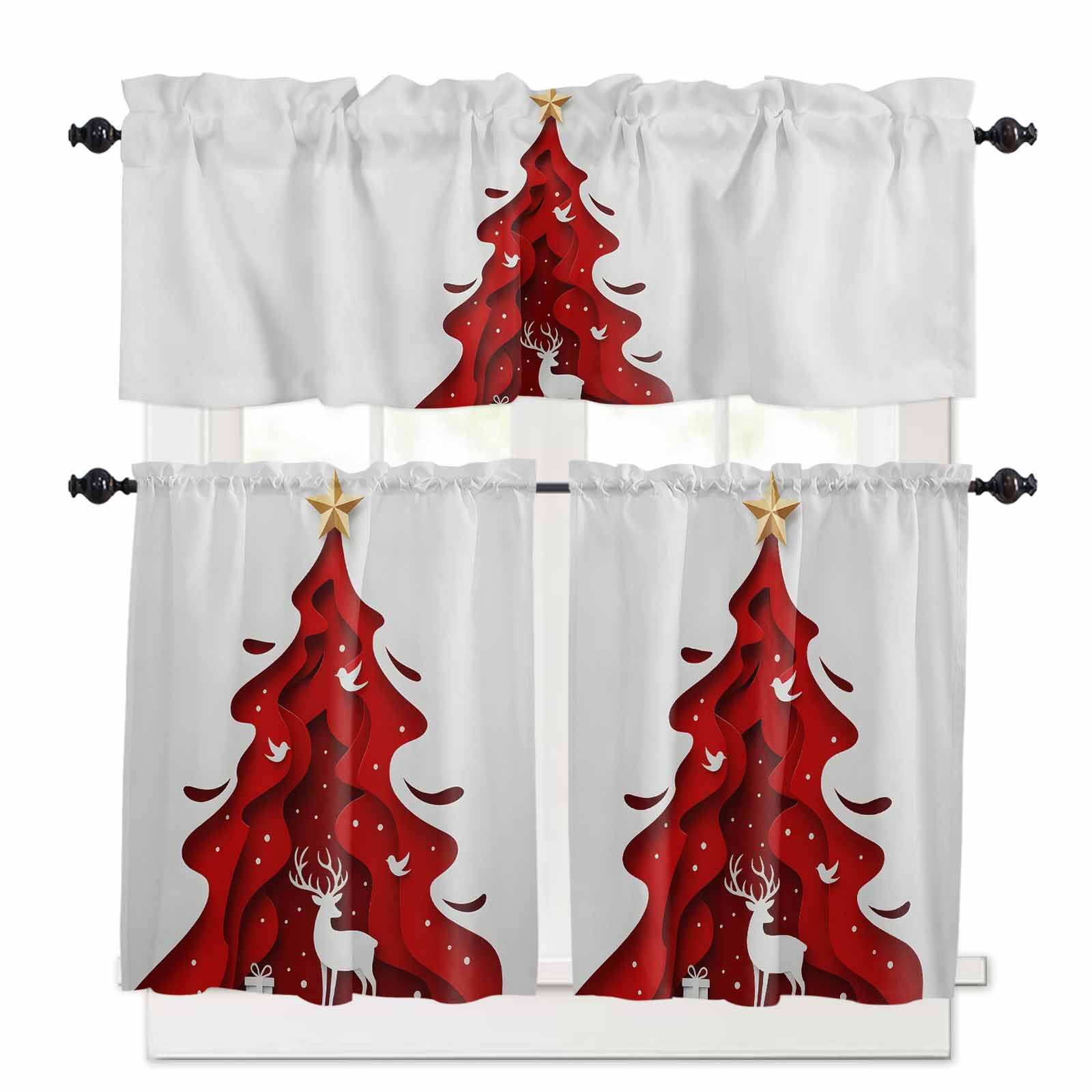 Christmas Tree Kitchen Curtains Valances and Tiers Set of 3 Abstract ...