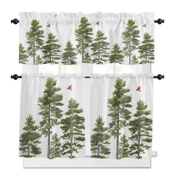 Christmas Tree Kitchen Curtains Valances and Tiers Set of 3 Cardinal ...