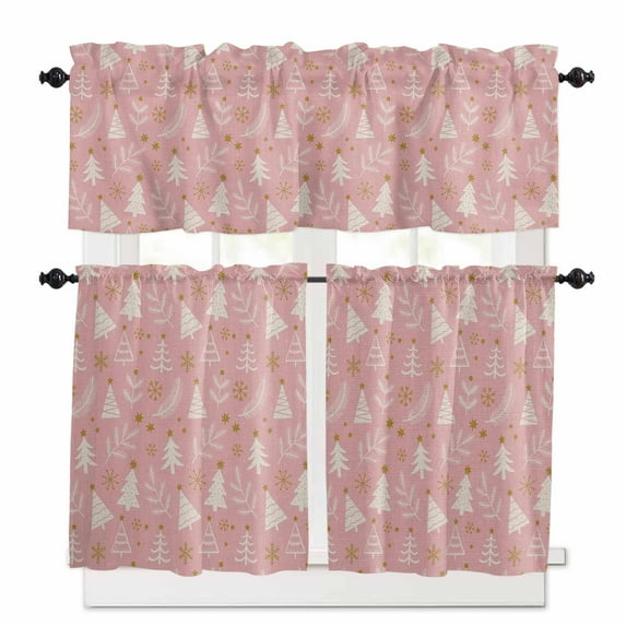 Christmas Tree Kitchen Curtains Valances and Tiers Set of 3 Gold Star ...