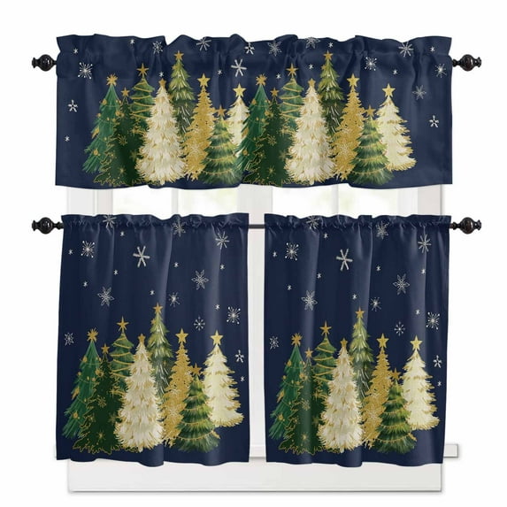 Christmas Tree Kitchen Curtains Valances and Tiers Set of 3 Green Xmas ...