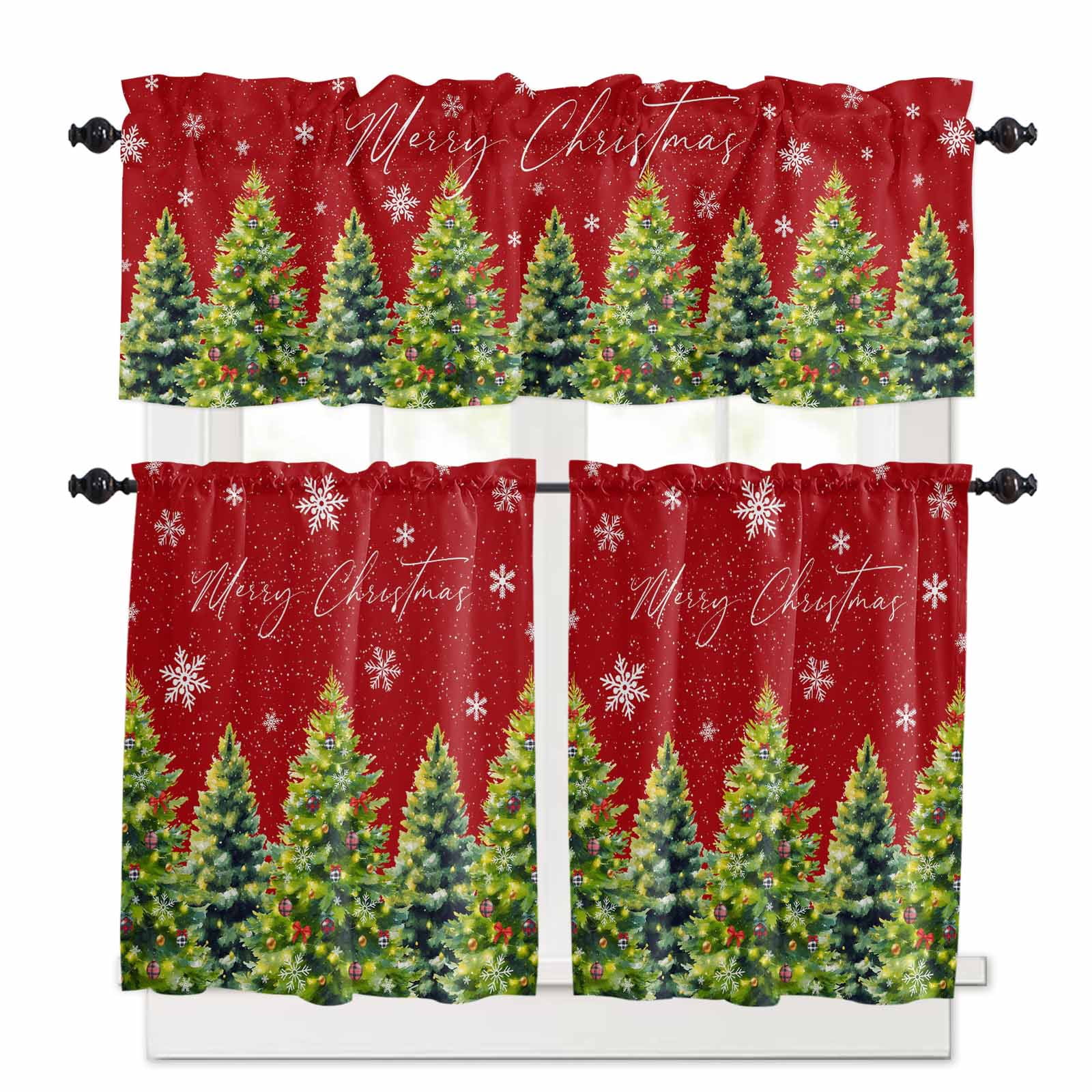 Christmas Tree Kitchen Curtains Valances and Tiers Set of 3 Pine Tress ...