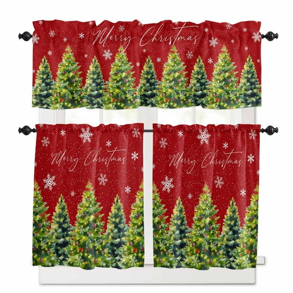 Christmas Tree Kitchen Curtains Valances and Tiers Set of 3 Pine Tress ...