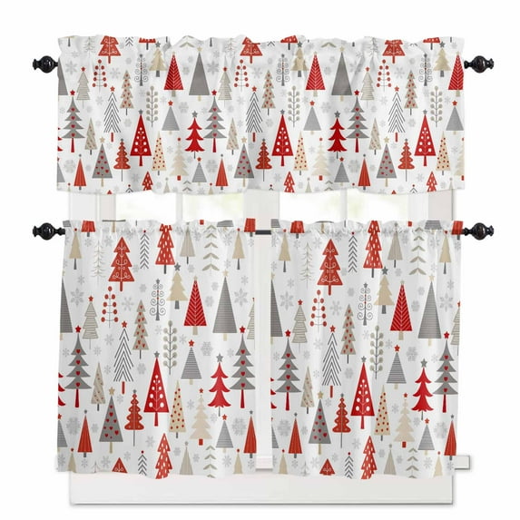 Christmas Tree Kitchen Curtains Valances and Tiers Set of 3 Snowflake ...