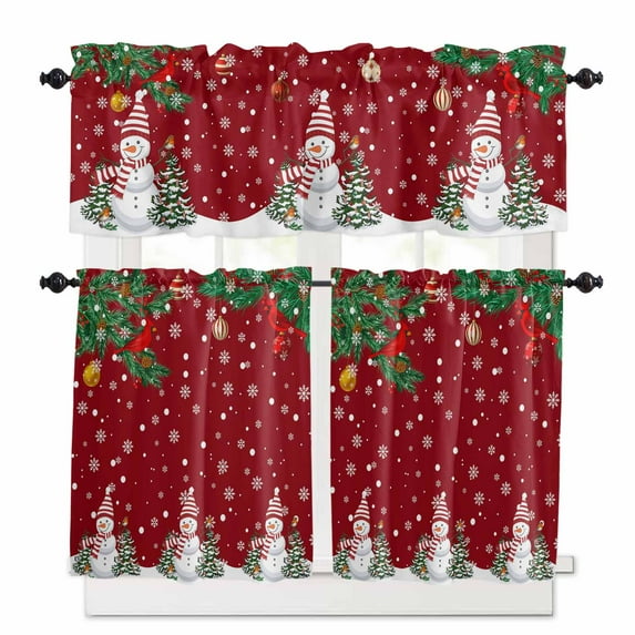 Christmas Tree Kitchen Curtains Valances and Tiers Set of 3 Snowman ...