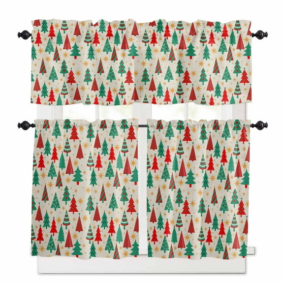 Christmas Tree Kitchen Curtains Valances and Tiers Set of 3 Stripe ...