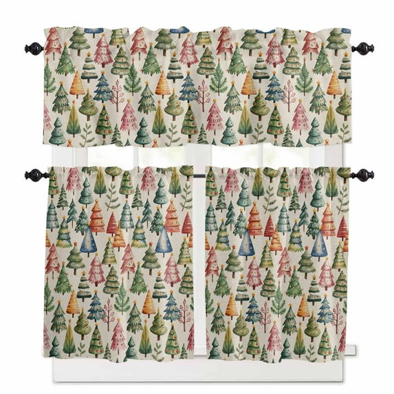 Christmas Tree Kitchen Curtains Valances and Tiers Set of 3 Vintage ...