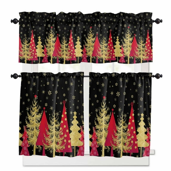 Christmas Tree Kitchen Curtains Valances and Tiers Set of 3 Winter ...