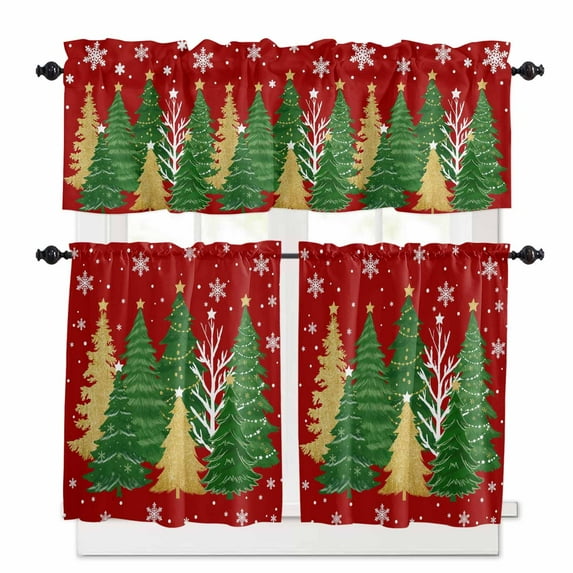 Christmas Tree Kitchen Curtains Valances and Tiers Set of 3 Winter ...
