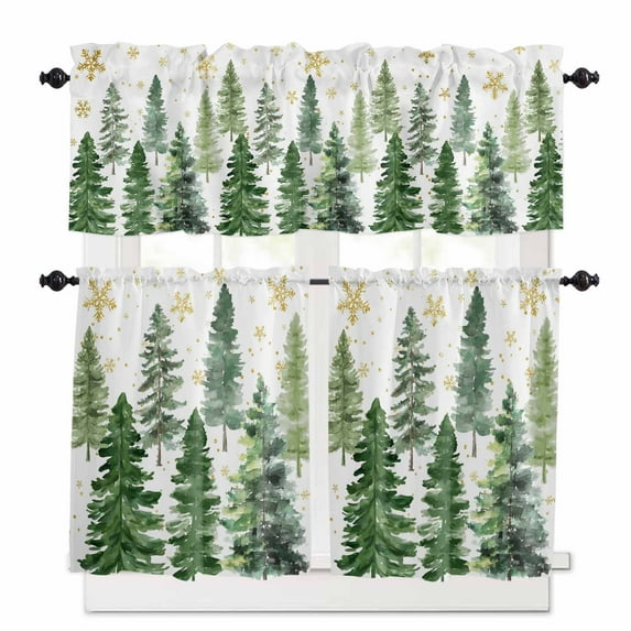 Christmas Tree Kitchen Curtains Valances and Tiers Set of 3 Winter Xmas ...