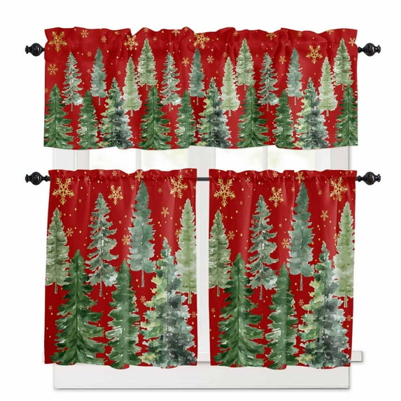 Christmas Tree Kitchen Curtains Valances and Tiers Set of 3 Winter Xmas ...