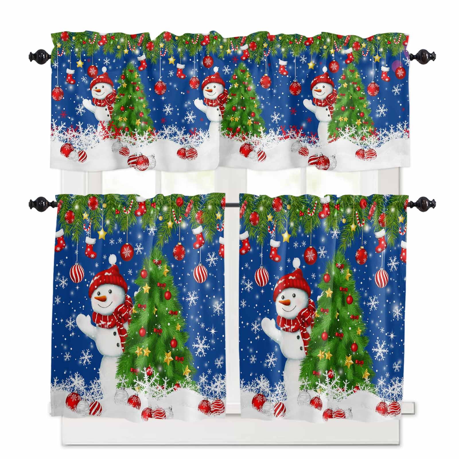 Christmas Tree Kitchen Curtains Valances and Tiers Set of 3 Xmas ...