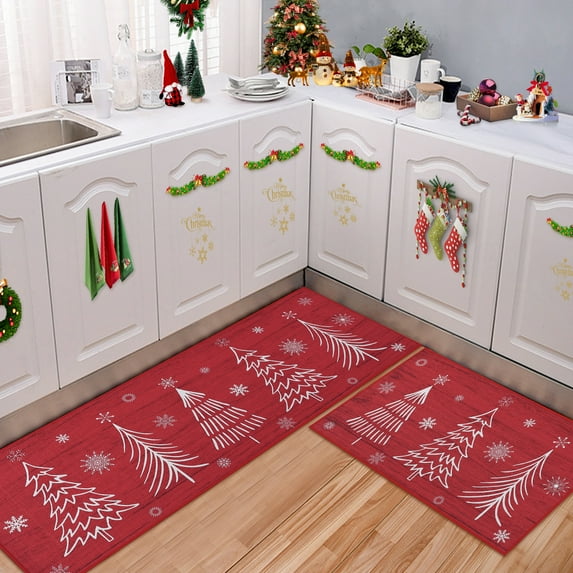 Christmas Tree Kitchen Mat Washable Runner Rug Non Skid and Mats Xmas ...