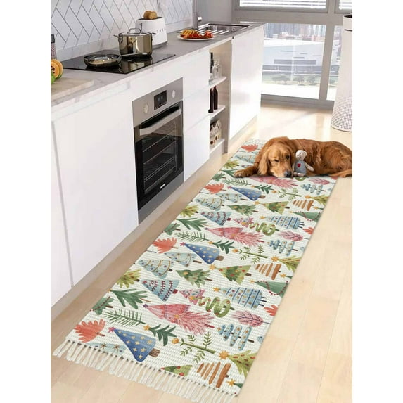 Christmas Tree Kitchen Runner Rug 2x4 Bedside Rug with Tassel Cotton ...