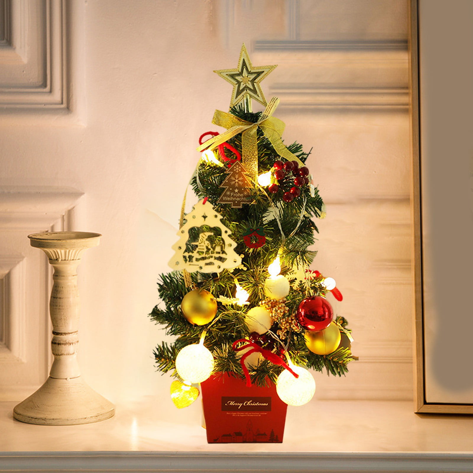 Christmas Tree with Led Lights, 20 in Mini Christmas Tree with Bows ...