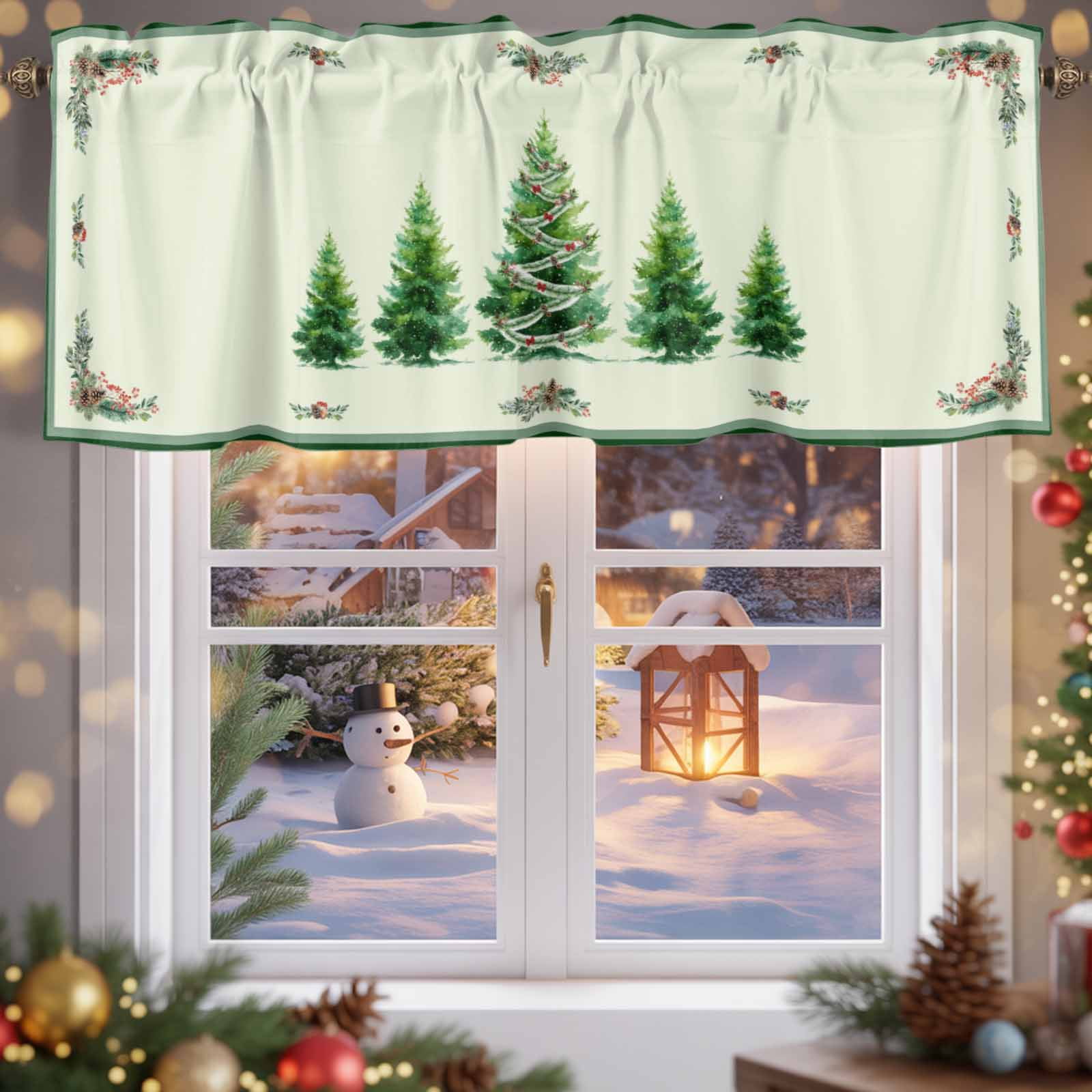 Christmas Tree on Light Green Valances for Windows,Kitchen Valance Rod ...