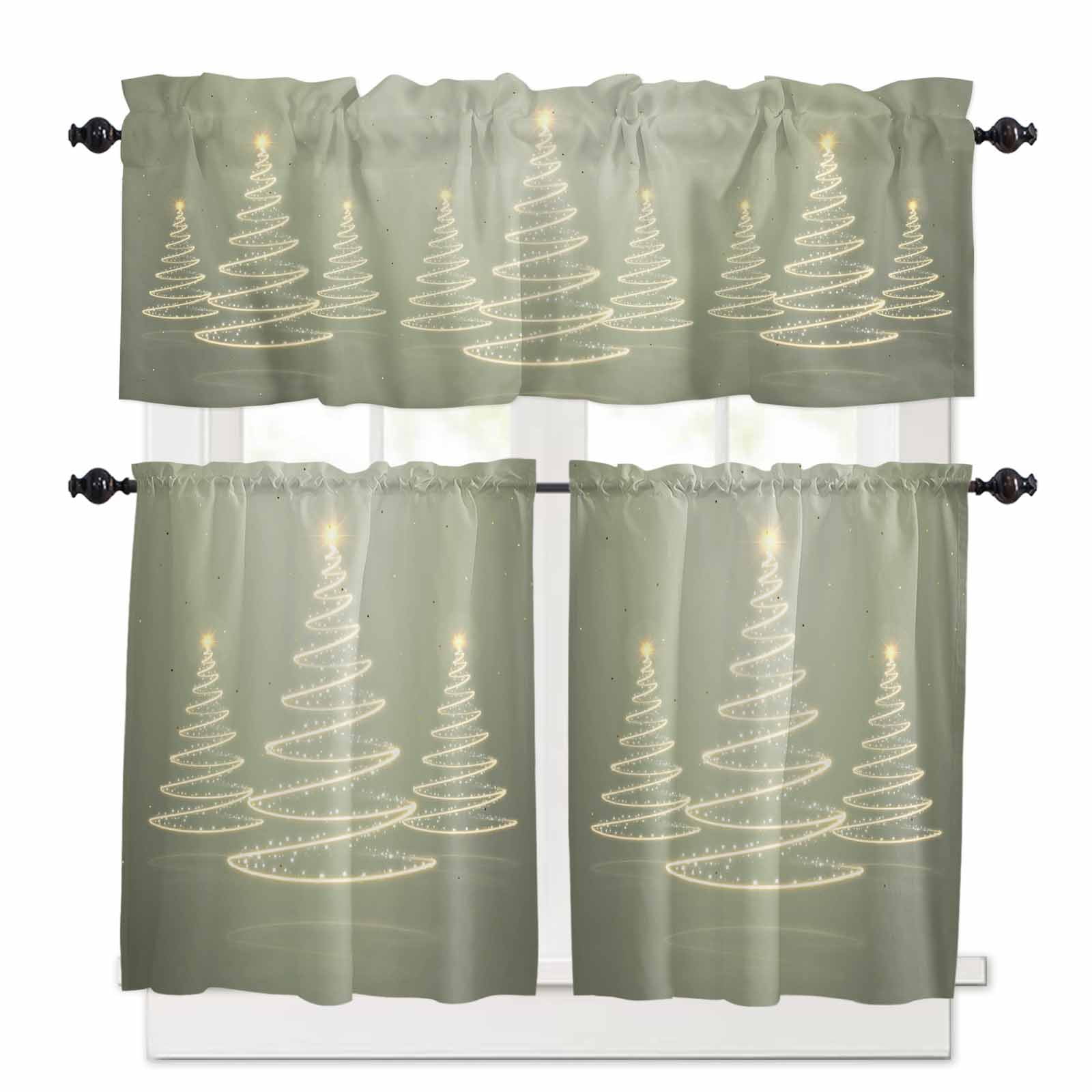Christmas Tree Lights Kitchen Curtains and Valances Set, Stars Shinny ...