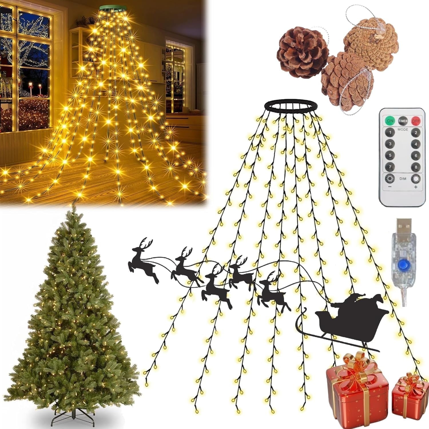Christmas Tree Lights USB with Timer 10 Strings Kedoxi Xmas String ...