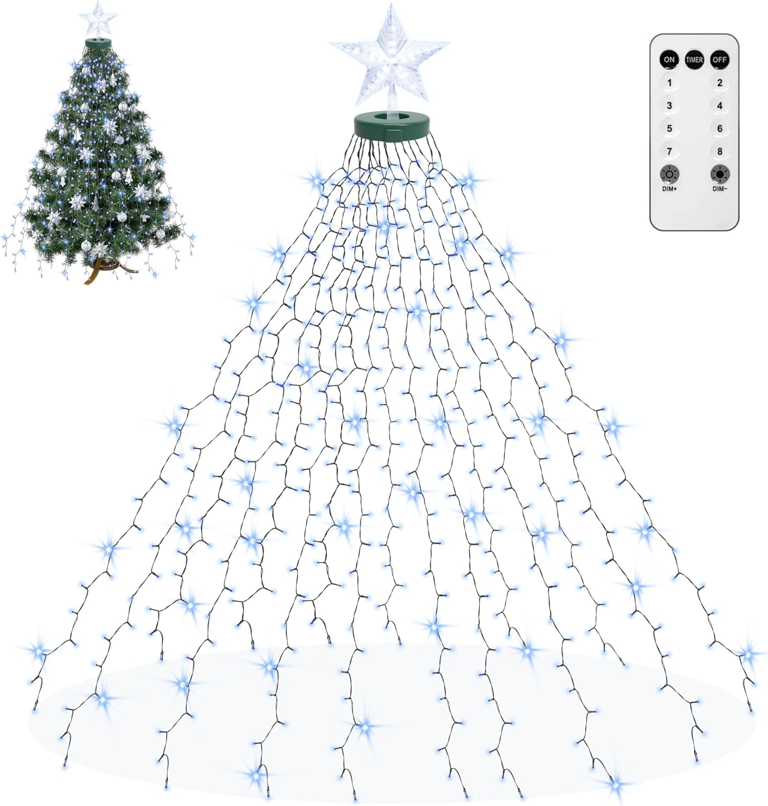 Christmas Tree Lights with Toppers, 410 Christmas Lights with 8 Modes ...