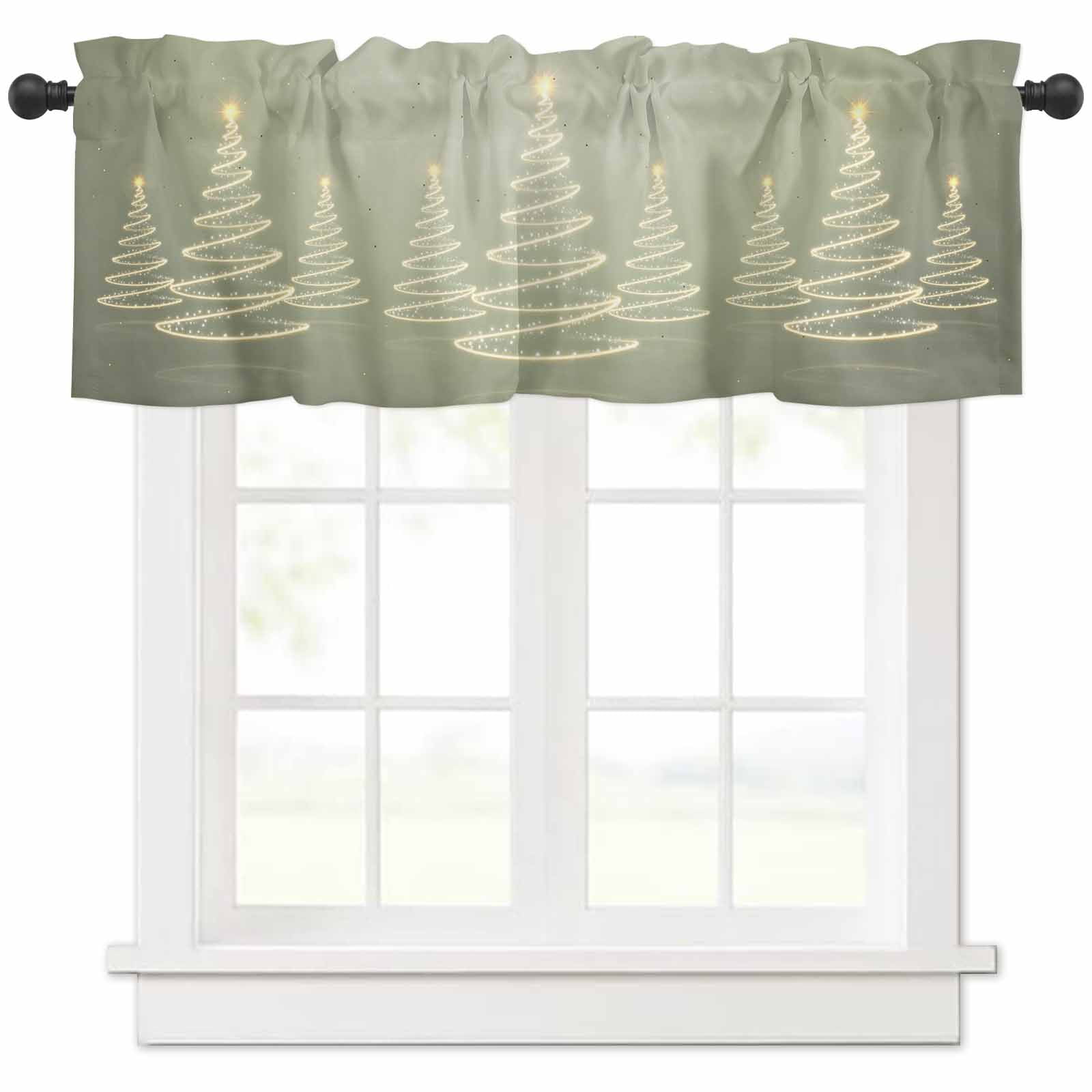 Christmas Tree Lights Valances for Windows, Stars Shinny Sage Green Art ...