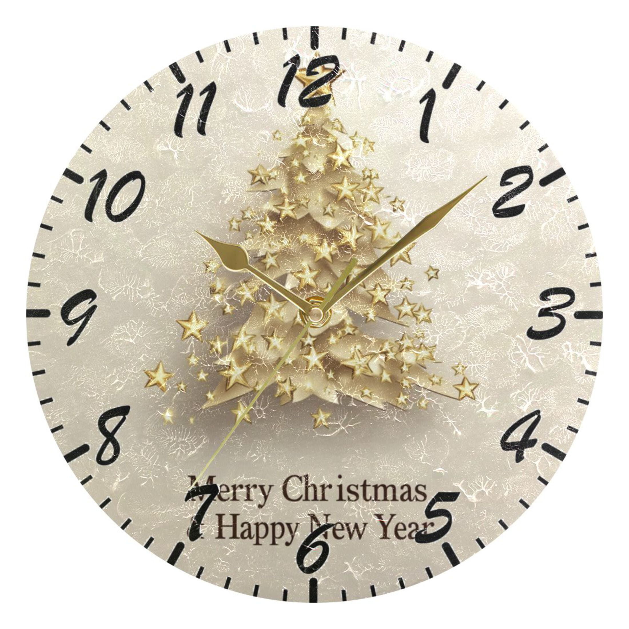 Christmas Tree Made Of Golden Stars Wall Clock 10 Inch Battery Operated ...