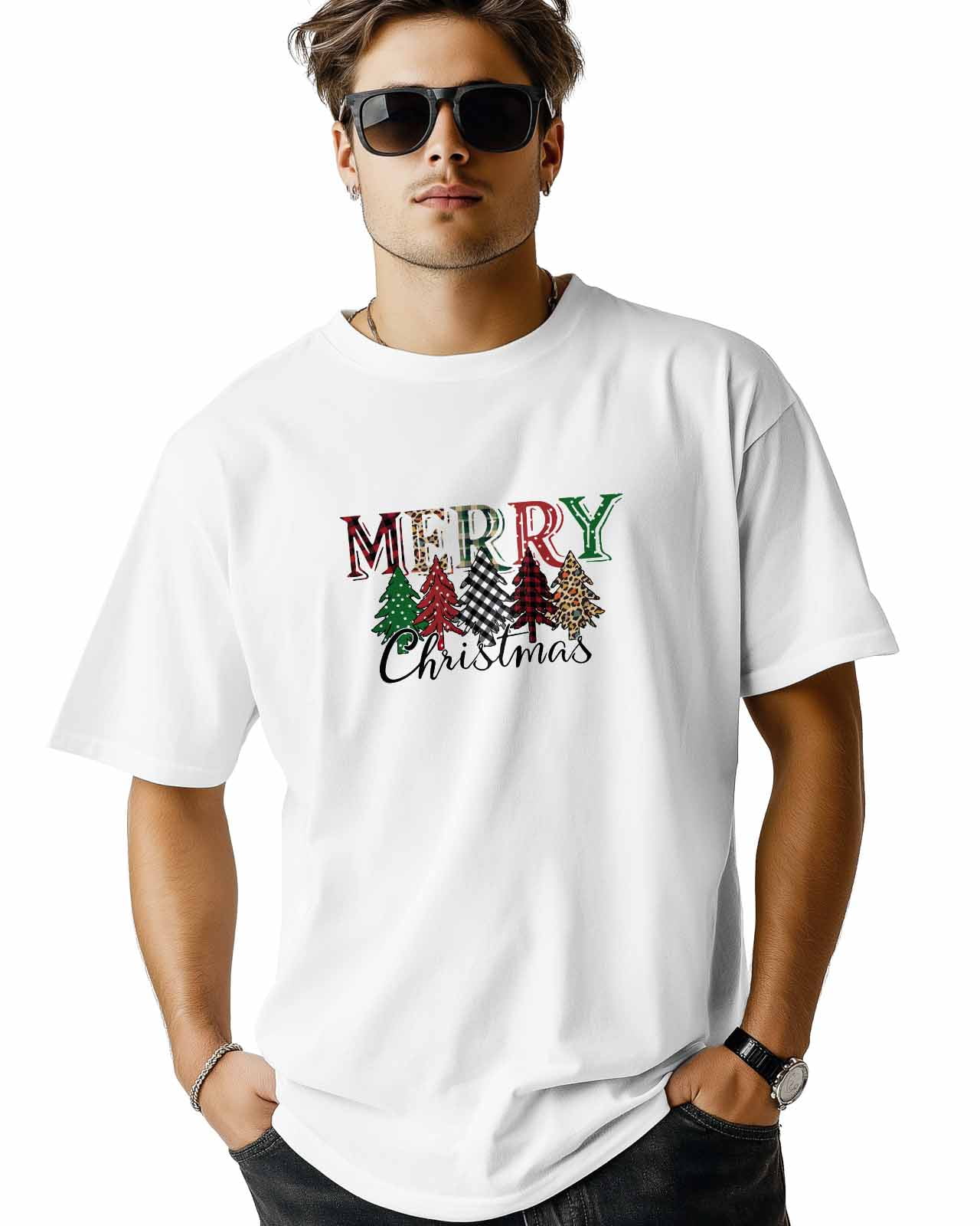 Christmas Tree Men's T-Shirts, Merry Christmas Crew Neck Tee Leopard ...