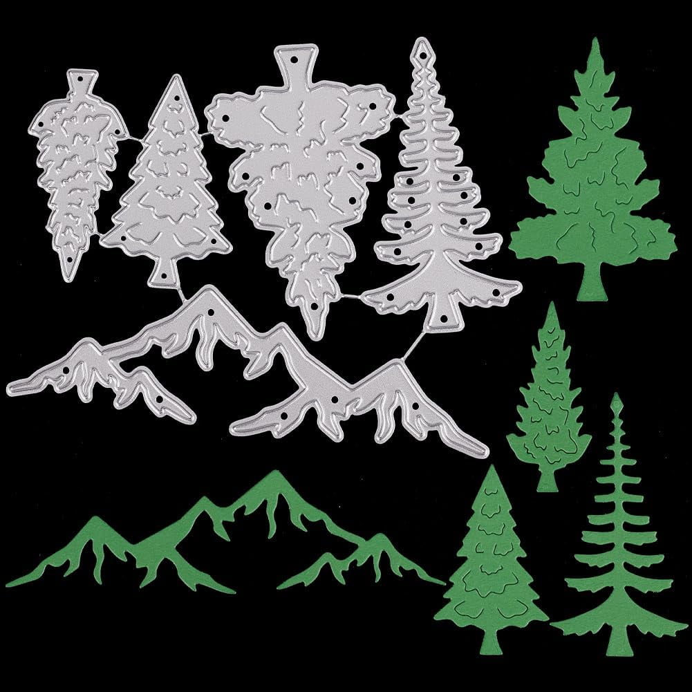 Christmas Tree Metal Die Cuts Mountain Forest Cut Stencils Pine Tree ...
