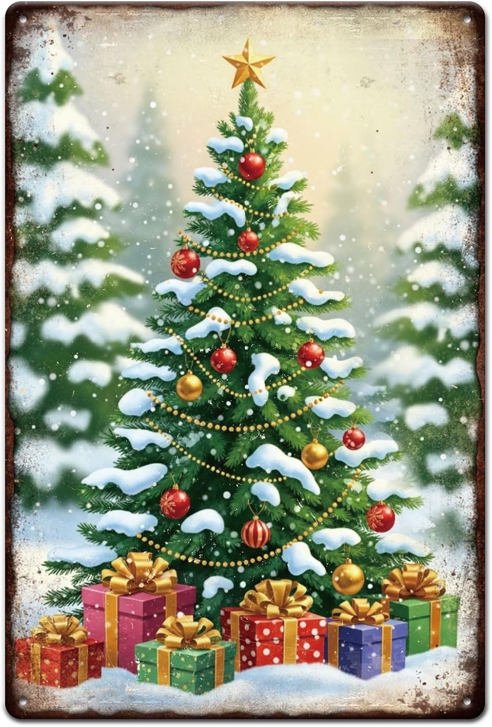 Christmas Tree Metal Tin Sign 8x12in Winter Snow Tin Sign Christmas ...
