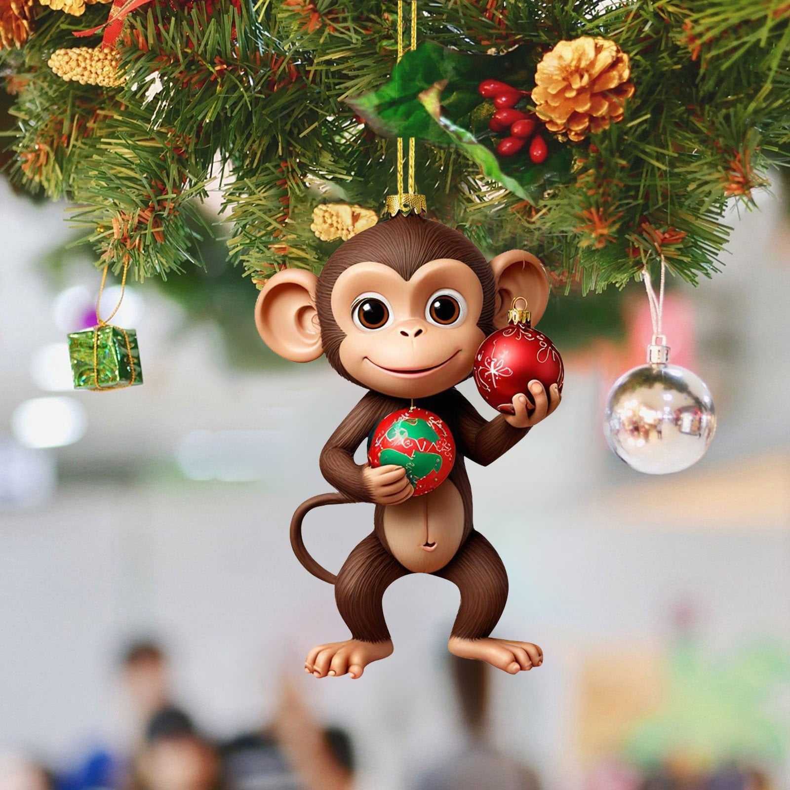 Christmas Tree Monkey Book Stacking Ornament Elegant Acrylic Holiday ...