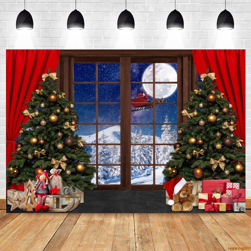 Christmas Tree Moon Window Backdrop Glitter Lights Family Xmas Eve ...