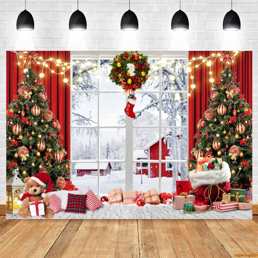 Christmas Tree Moon Window Backdrop Glitter Lights Family Xmas Eve ...