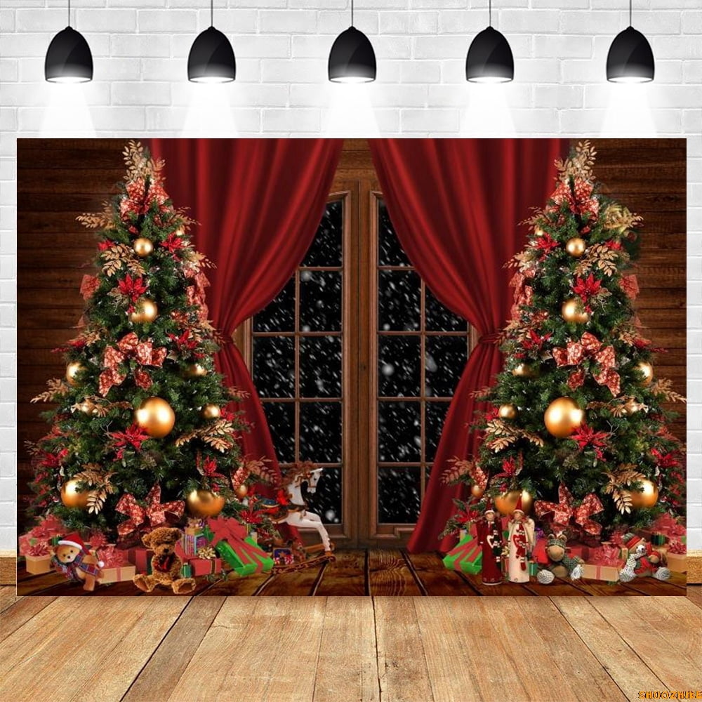 Christmas Tree Moon Window Backdrop Glitter Lights Family Xmas Eve ...