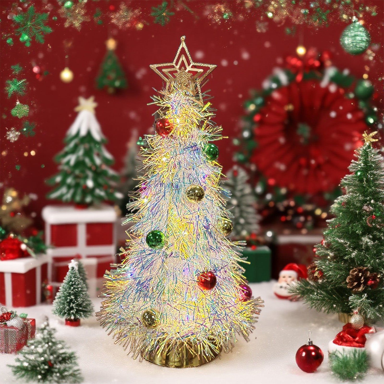 Christmas Tree Multicolor Tinsel Flower Bouquet Led Light Table ...