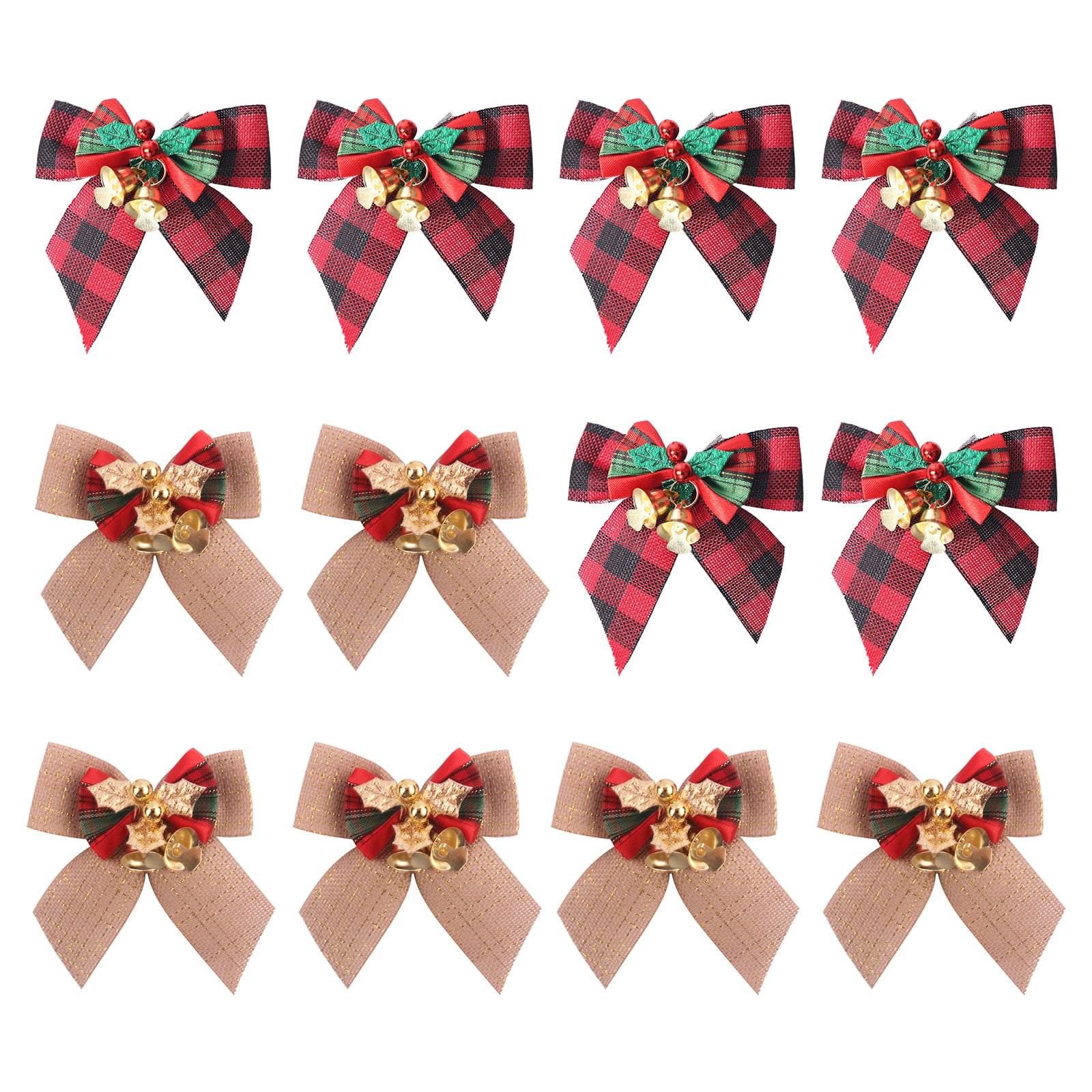 Christmas Tree Ornament, 12Pcs Bows with Bells, Bows for Gift Wrapping ...