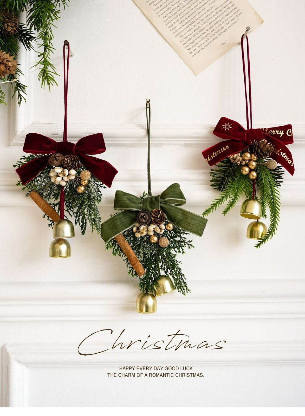 Christmas Tree Ornament 1PC，Handcrafted Velvet Bow with Pinecones ...