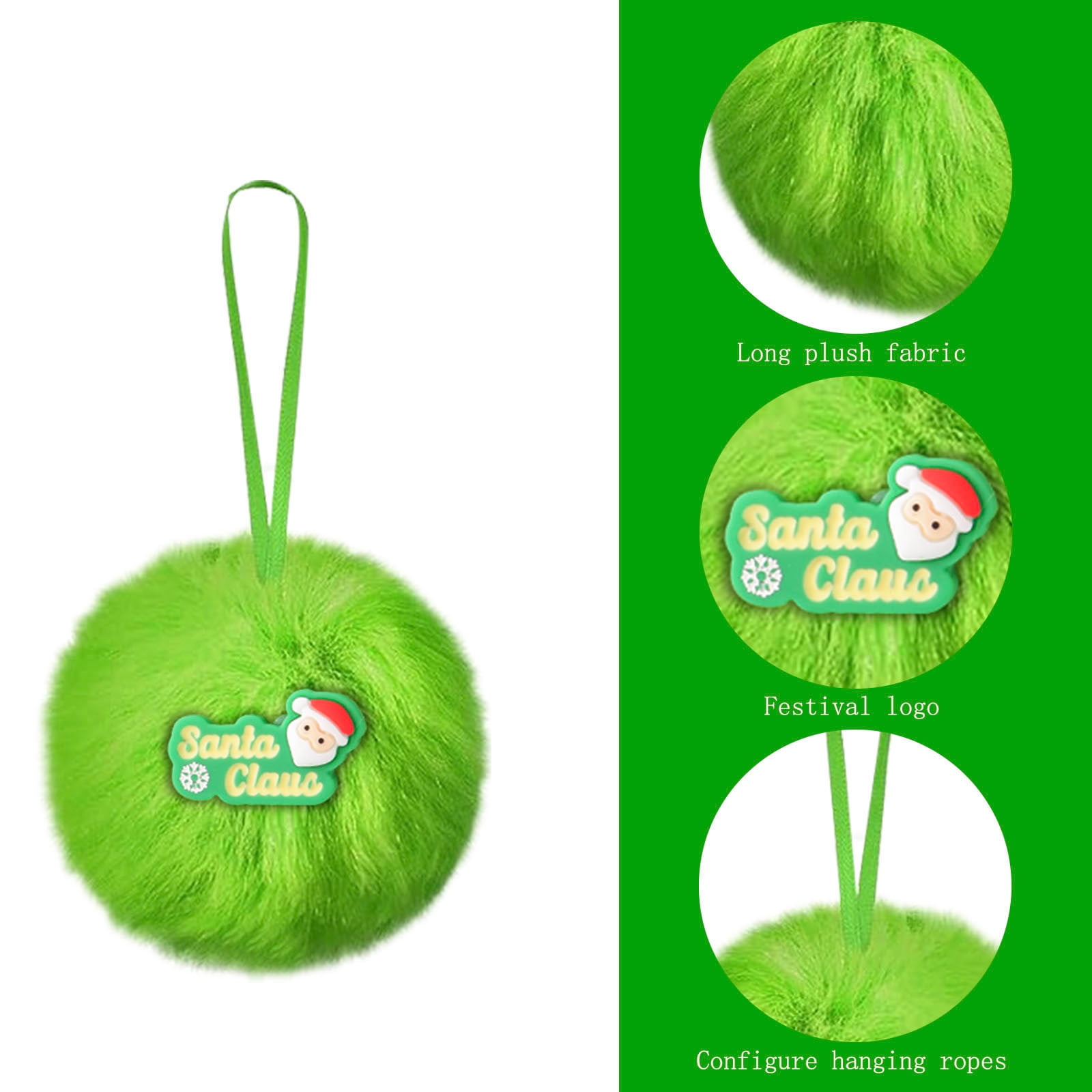 Christmas Tree Ornament Balls Green Furry with Ribbon | Soft Texture ...