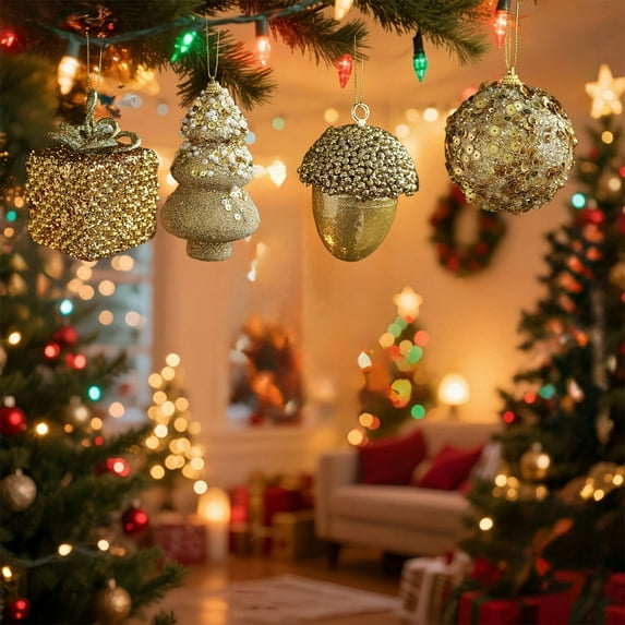 Christmas Tree Ornament Gold Foam Ball Pendant | Glitter Plastic ...