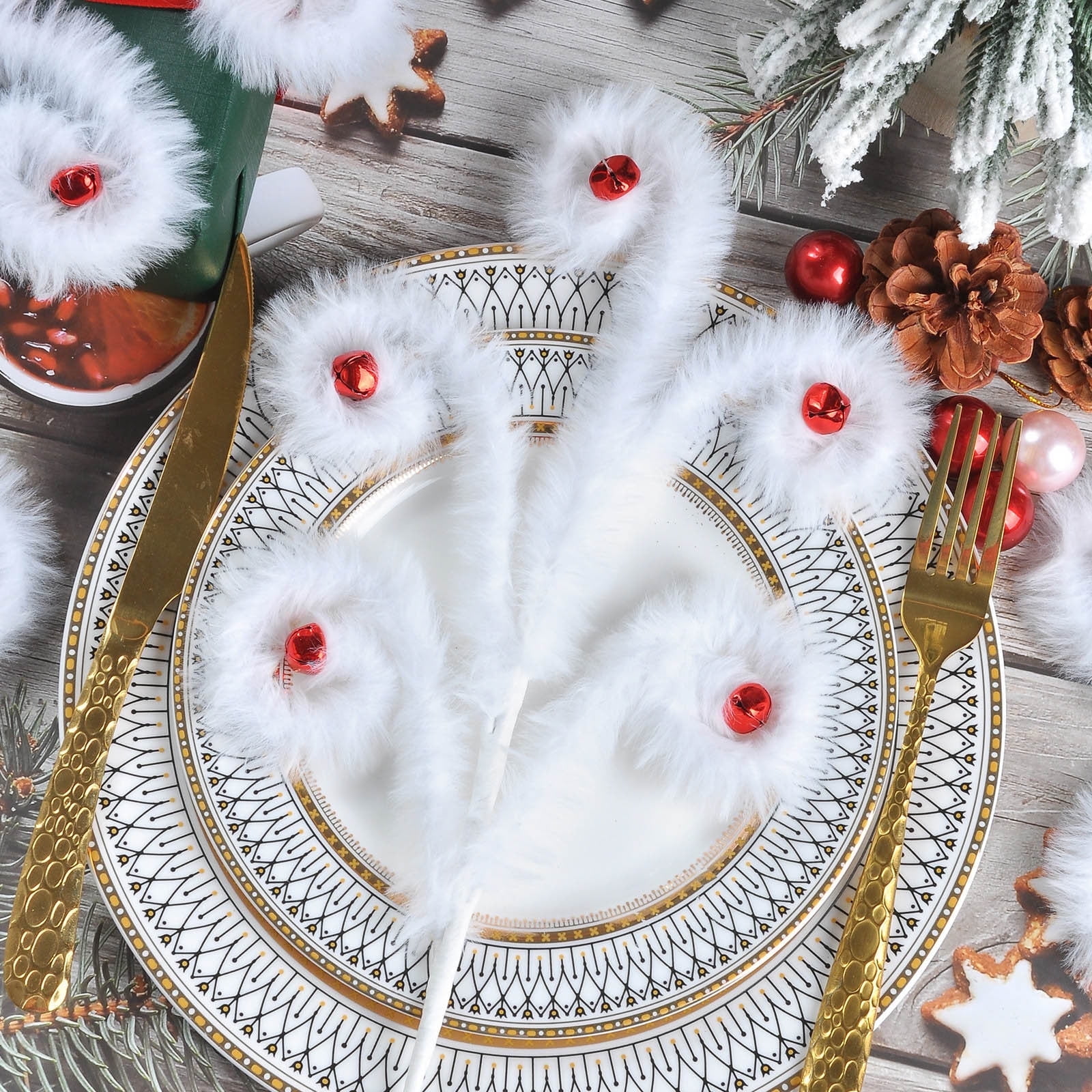 Christmas Tree Ornament Pick White Furry Plumage • Curled Stem ...