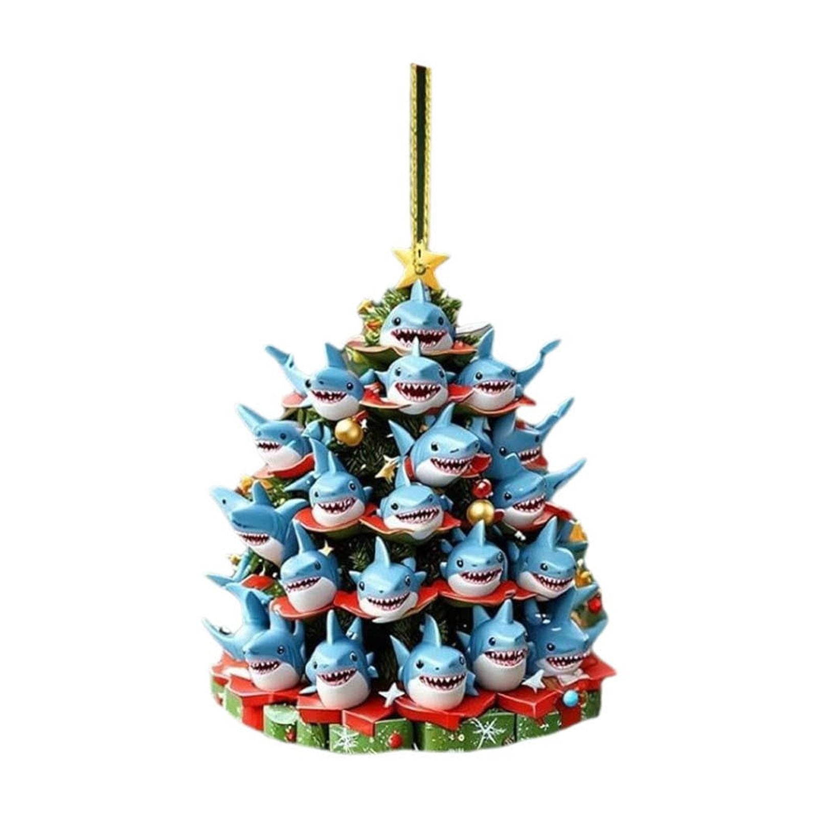 ‌Christmas Tree Ornament ‌Stacked Shark Themed Acrylic 3.14in Holiday ...
